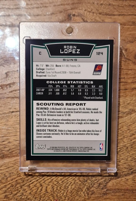 2008-09 Bowman Draft Picks & Stars NBA Rookie Card Robin Lopez #124 ...