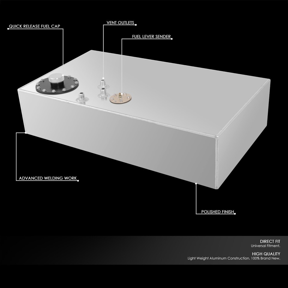 17 Gallon Polish Aluminum Top-Feed Fuel Cell Gas Tank w/ Cap & Level ...