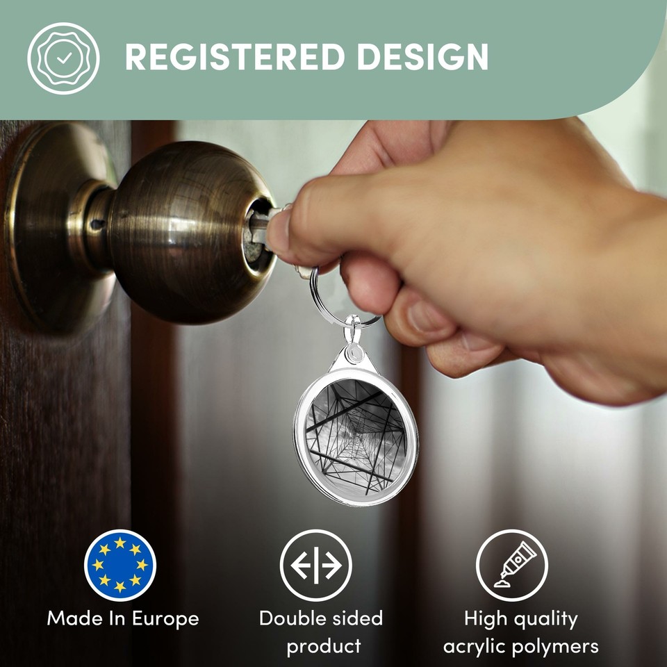 Keyring Circle - BW - Electricity Pylon Electric Grid Art #42009 ...