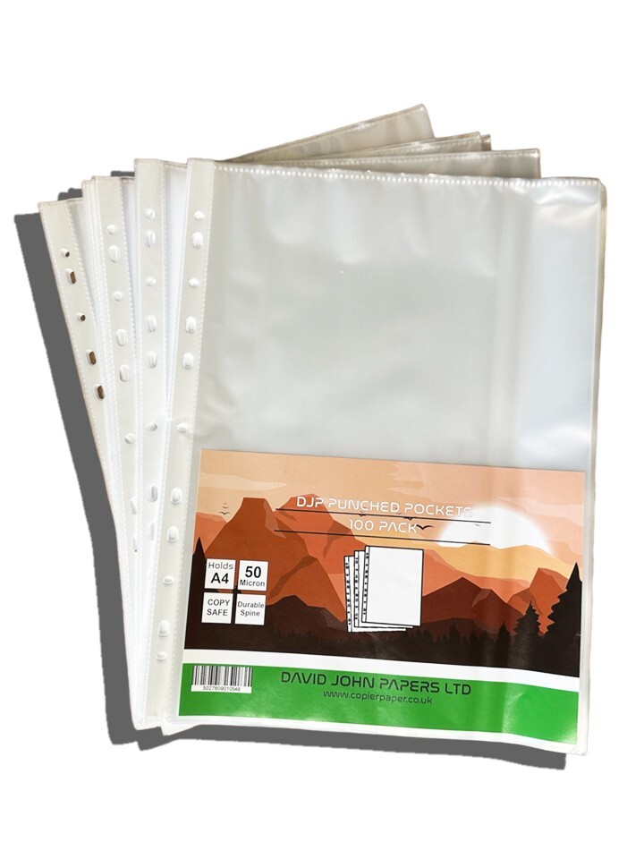 100 A4 Clear Strong Punched Pockets Sleeves Plastic Wallets Filing ...