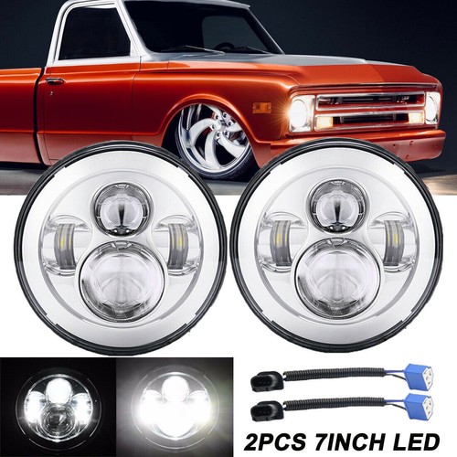 2x Chrome 7Inch Round Led Headlights Hi-Lo For Chevy C10 C20 G10 G20 ...