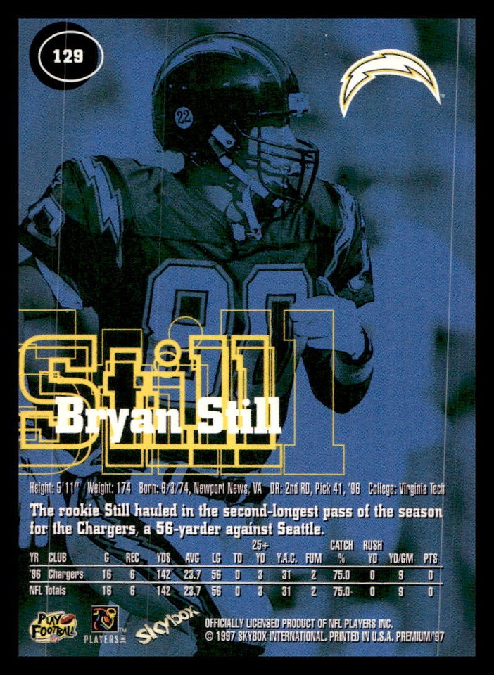 1997 SkyBox Premium #129 Bryan Still San Diego Chargers | eBay
