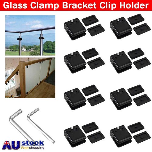 8Pcs Black Glass Clamp Clip Flat Bracket Stainless Steel For Balustrade ...