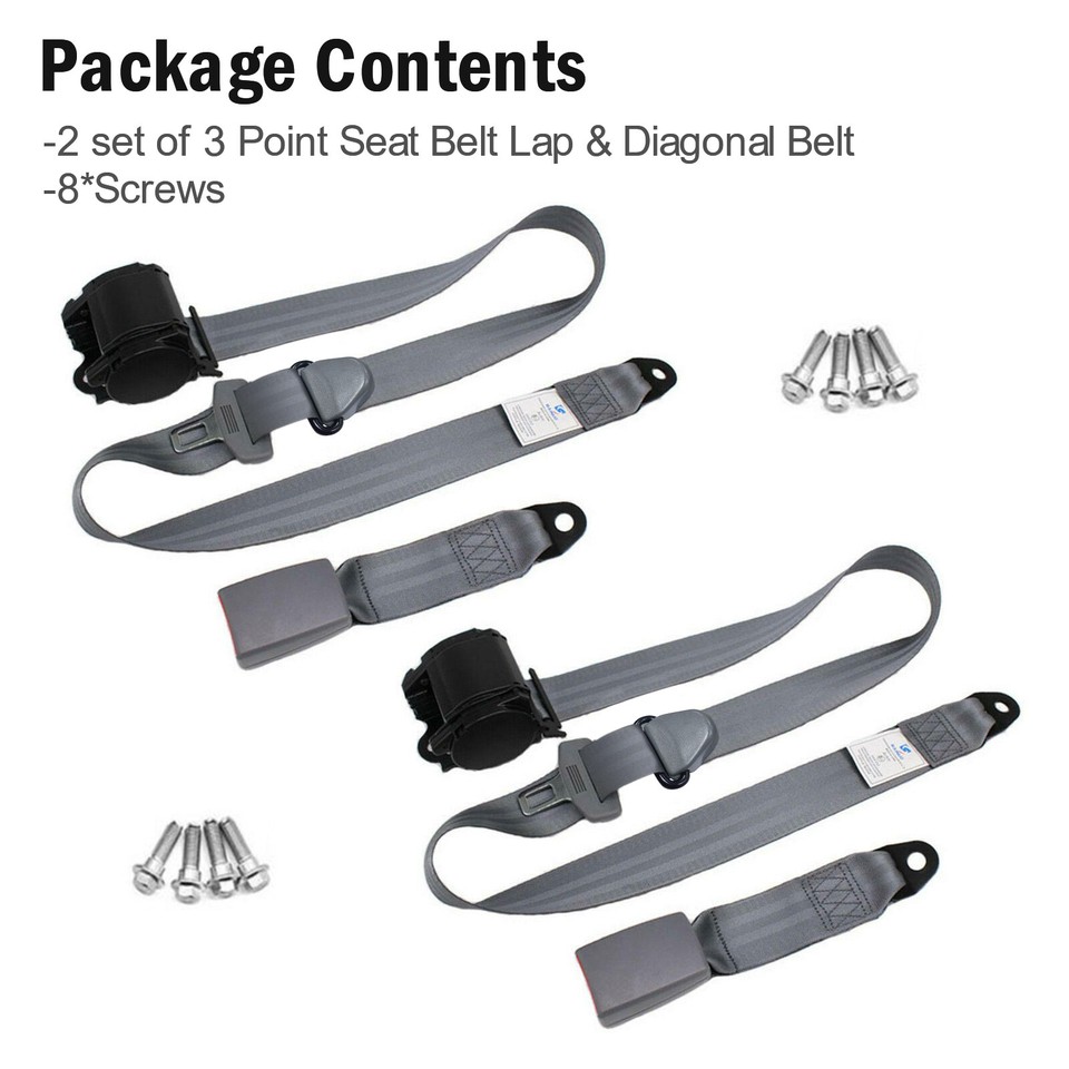 3 Point Grey Retractable Automatic Car Front Seat Safety Belt Strap ...