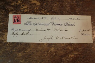 BANK CHECK NATIONAL UNION BANK MONTICELLO NEW YORK 1898 | eBay