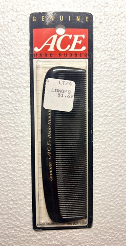NOS Vintage Genuine Ace Hard Rubber Pocket Comb 5" Black AA068 Made USA ...