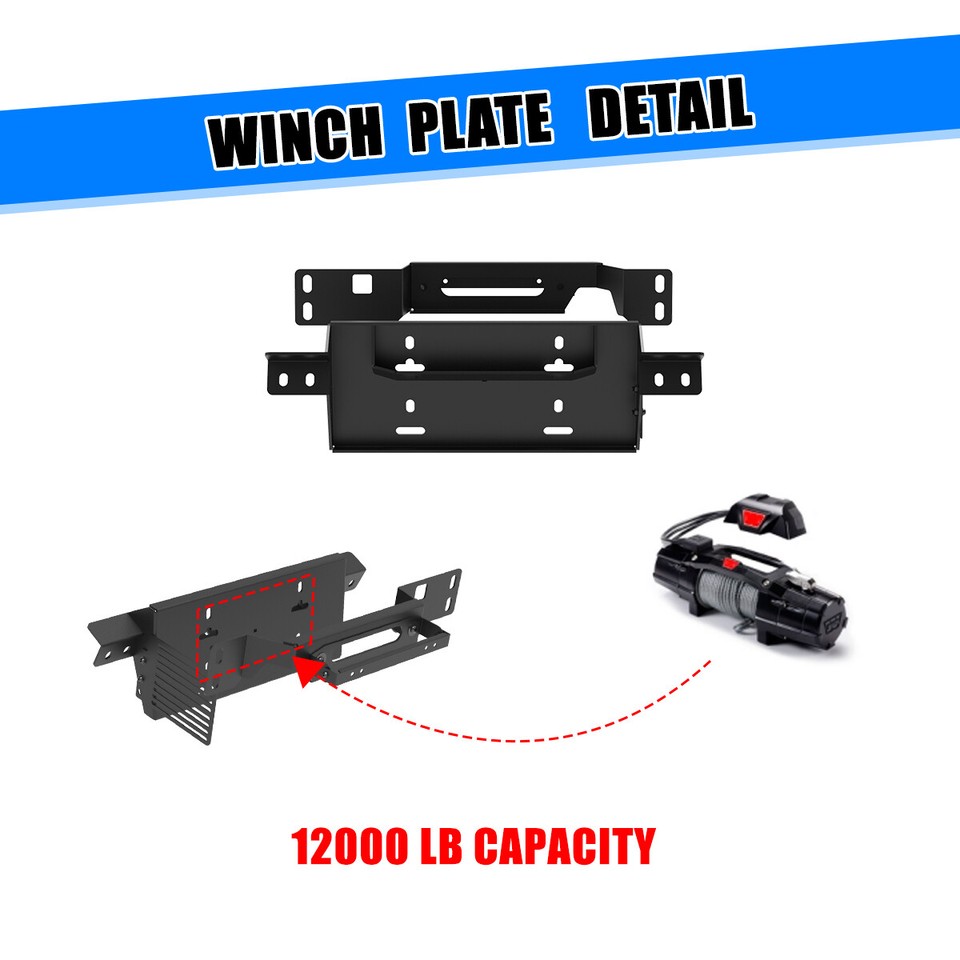For 2017-2025 Ford F-250 F350 Black Front Textured Steel Hidden Winch ...