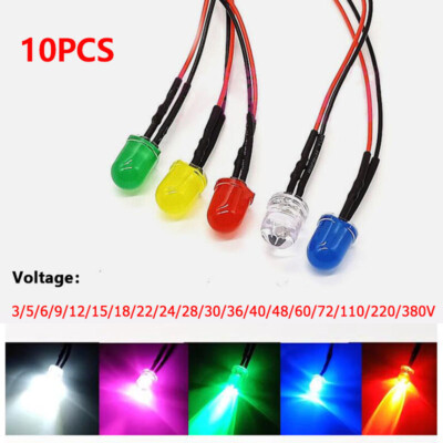 8mm Ultra Bright LEDs Bulb Indicator Light Pre-Wired 20cm 3V 6V 12V 24V ...