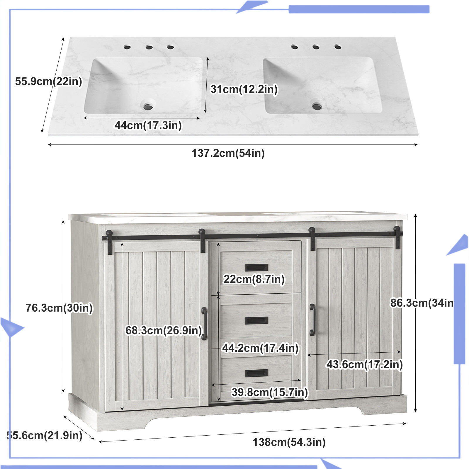 Tandem Bathroom Cabinet no installation Double Vanity Cabinet w/ 2 ...