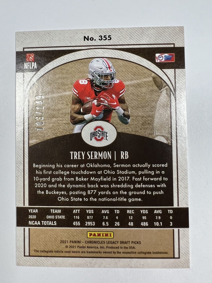 2021 Panini Chronicles Draft Picks Legacy Rookies Red /149 Trey Sermon ...