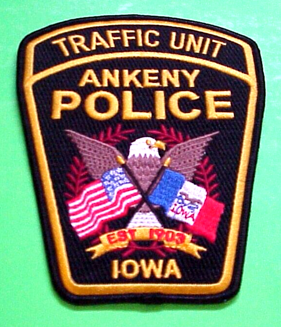 ANKENY IOWA IA TRAFFIC UNIT ( EST. 1903 ) 4 1/2" POLICE PATCH FREE ...