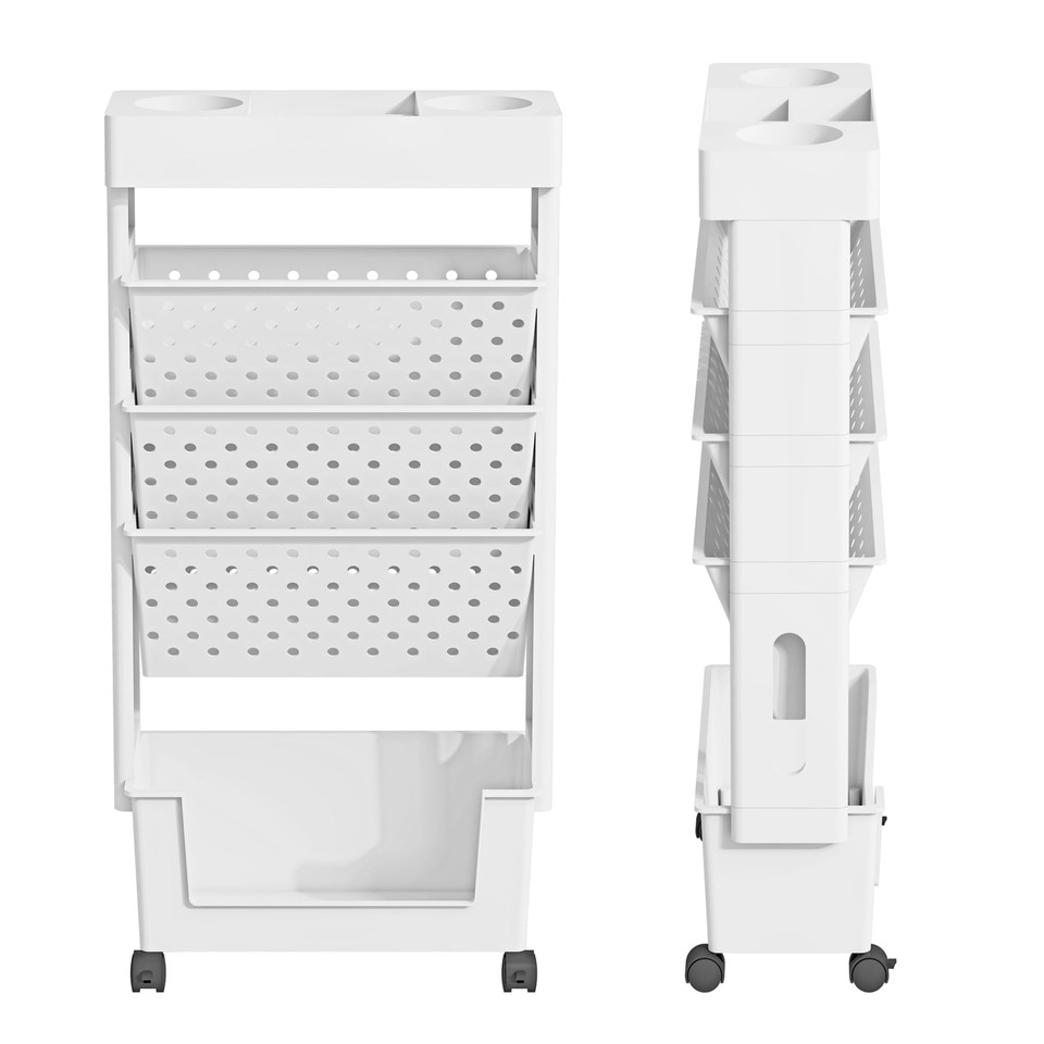 5tier Mobile Bookshelf Rolling Bookcase Book Storage Rack Movable File ...