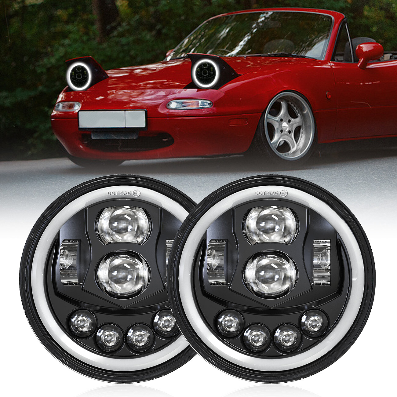 2x For Mazda Miata MX-5 MX5 1990-1997 DOT 7" inch Round LED Headlights ...