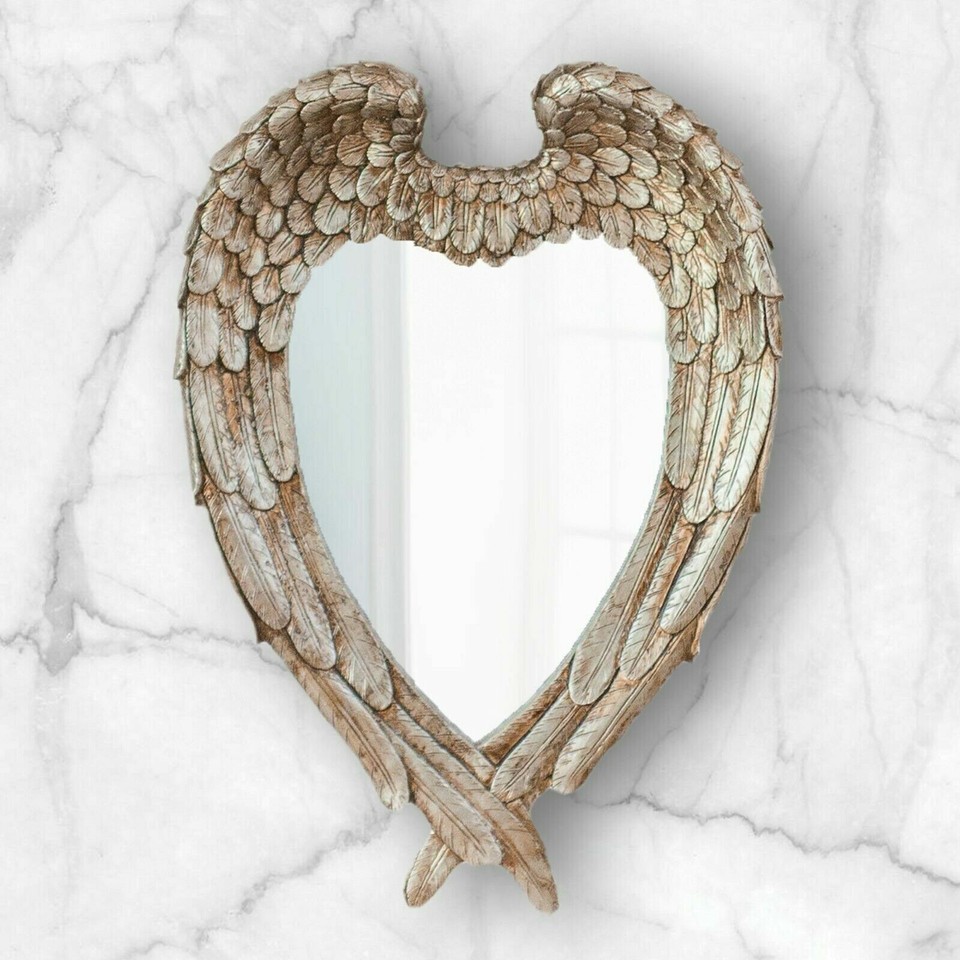Heart Angel Wings Mirror Feathered Rustic Home Decor Wall Hanging ...