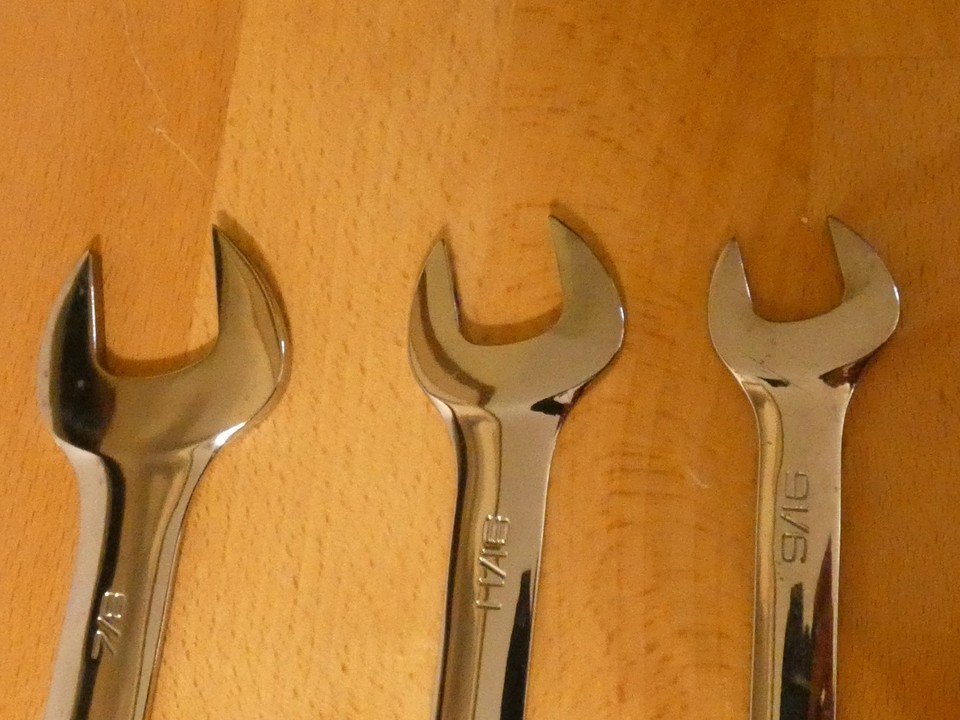 Snap-on 5pc SAE 15° Offset Low Torque Slimline Open-End Wrench Set 7/16 ...