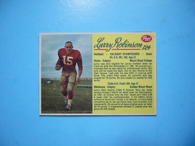 1963 POST CEREAL CFL FOOTBALL CARD #124 LARRY ROBINSON SHARP+ CALGARY ...