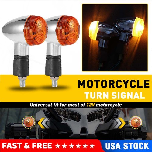 1 Pairs of Motorcycle Turn Signals Amber Chrome Bullet Front Rear US ...