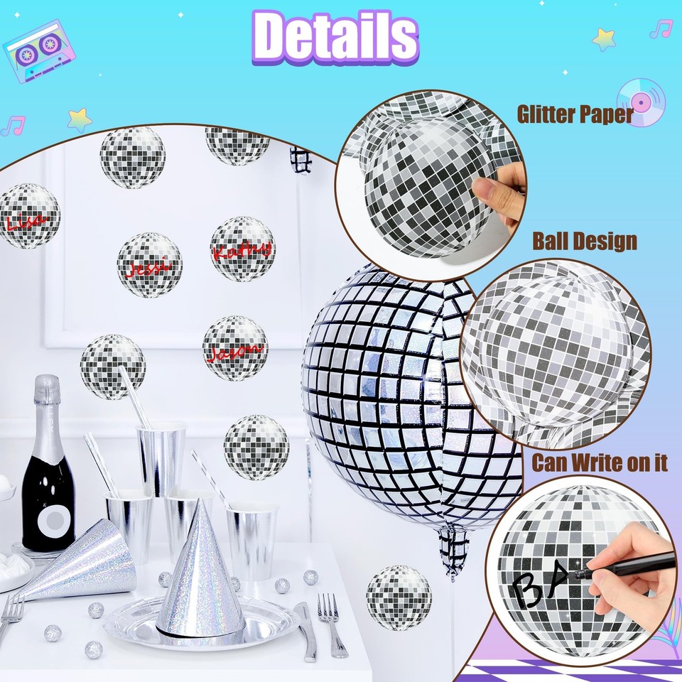 Glitter Disco Cutouts- 100Pcs Silver Discoball DIY Cuts with Glue ...