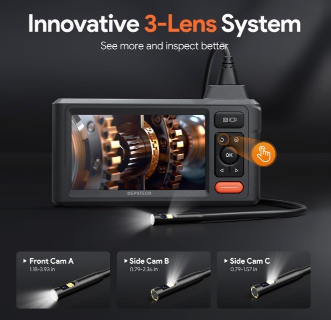 DEPTECH 50ft Sewer Camera, 1080P HD Triple Lens Borescope, 5" IPS ...