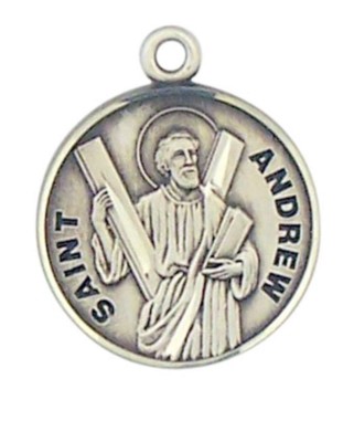 Patron Saint St Andrew 7/8 Inch Sterling Silver Medal on Rhodium Plated ...