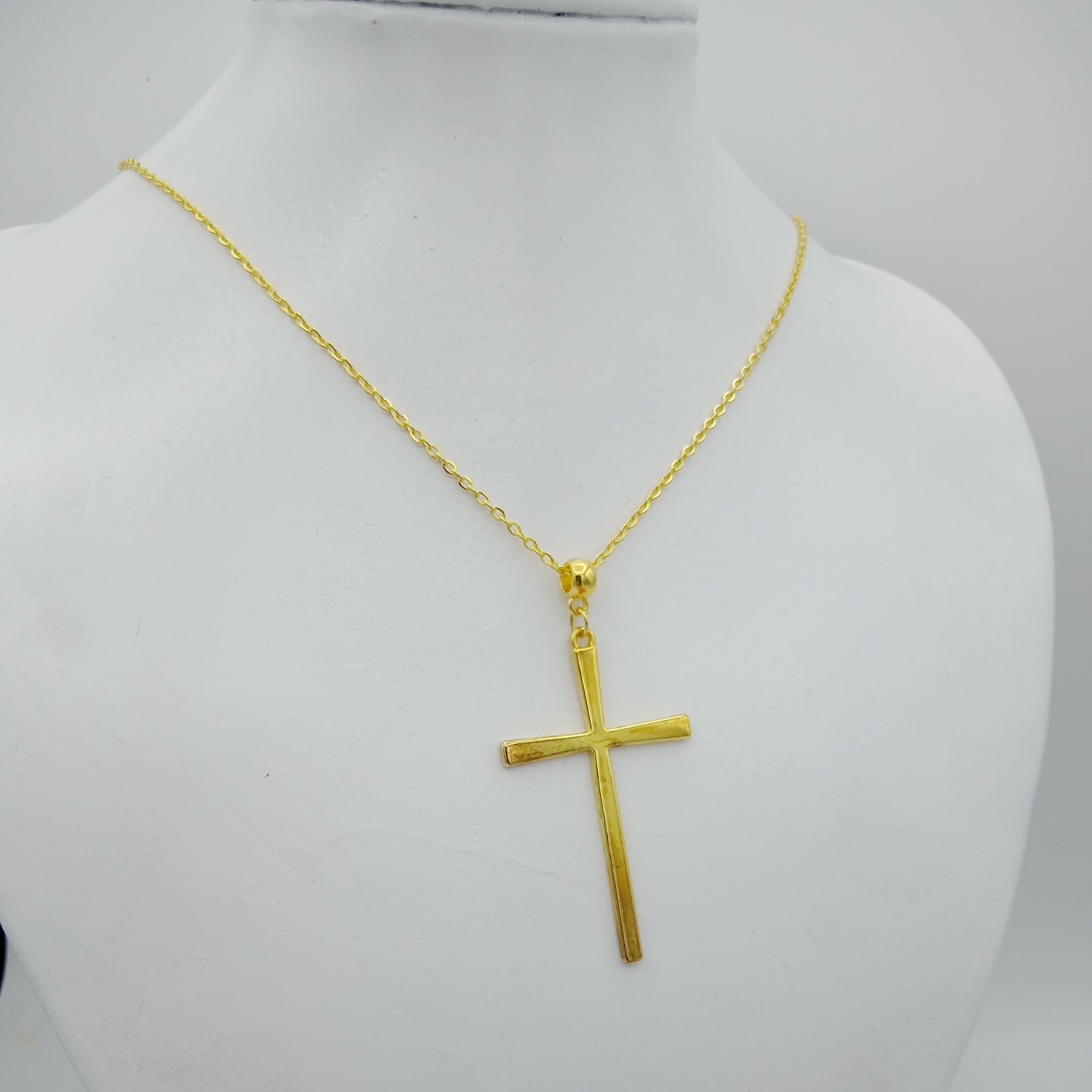 Very Long CROSS Necklace Gold tone 90 cm/36" chain Large Religious ...