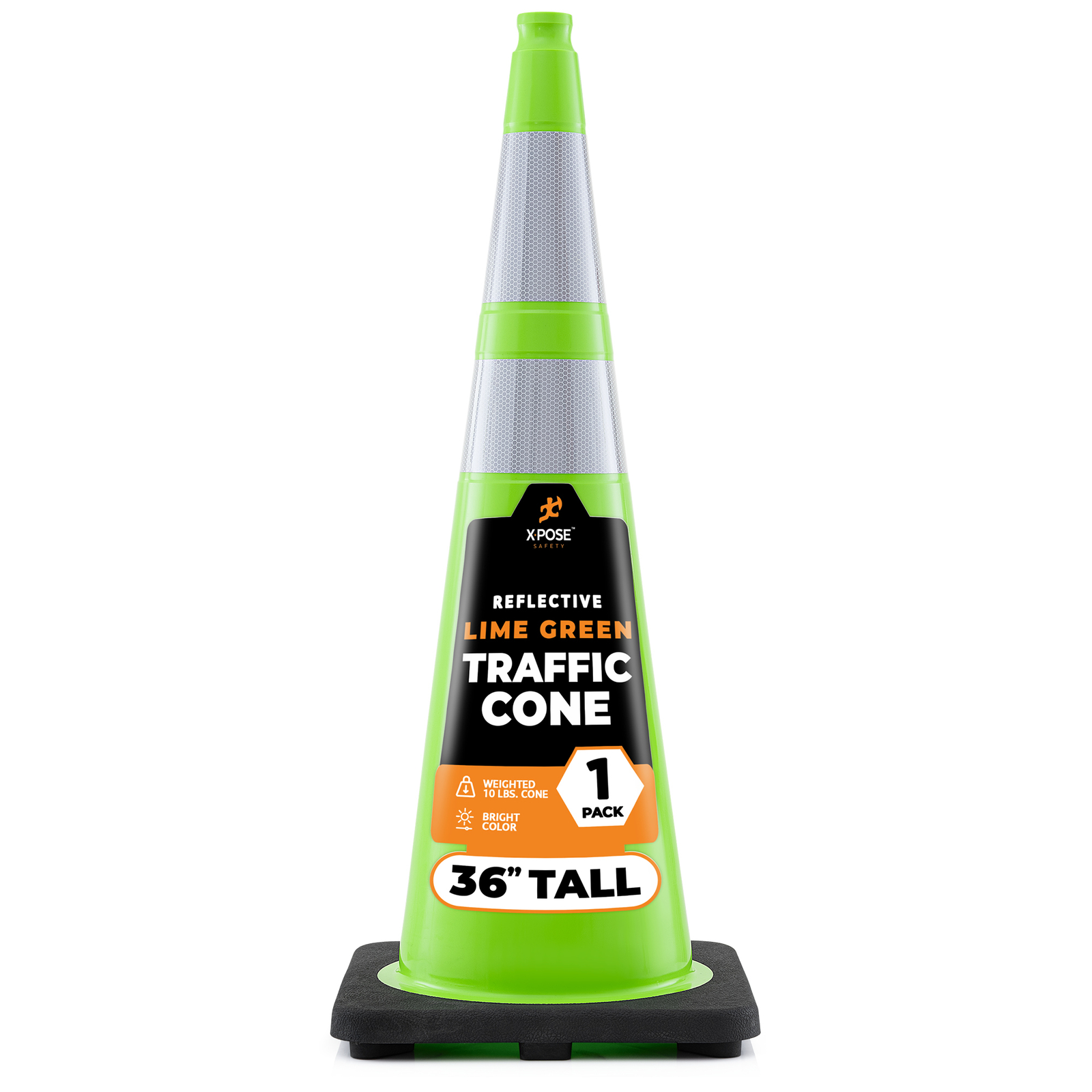 1 Lime Traffic Cones 36 Inch with 6" & 4" Collars - PVC Plastic Safety ...