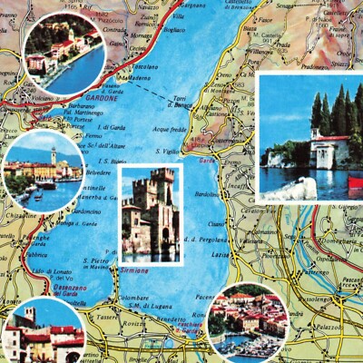 Garda Lake Map Italy ITA Chrome Sirmione Rocca Scaligera Malcesine ...