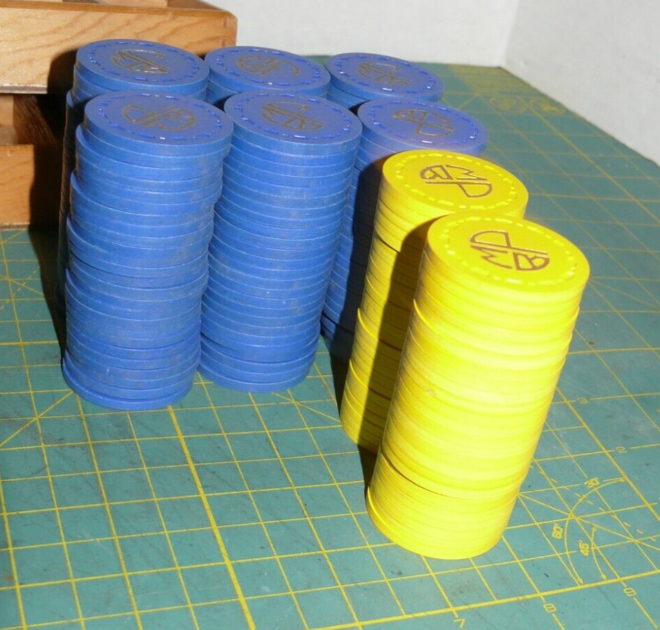 VINTAGE ANTIQUE EBP CLAY POKER CHIPS SET OF 500 IN ORIGINAL BOX CASE 50 ...