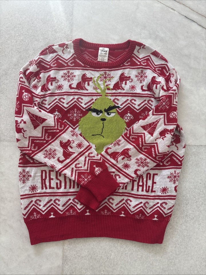 The Grinch Resting Grinch Face Sweater Size 2XL Unisex Ugly Tacky ...