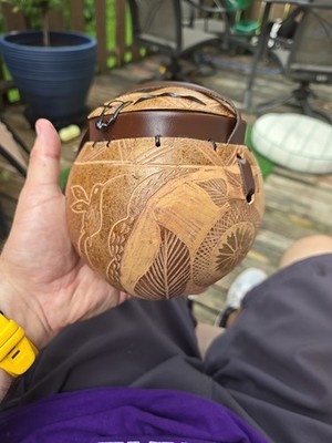 Gourd Purse Handmade One Of A Kind With Carving All The Around. | eBay