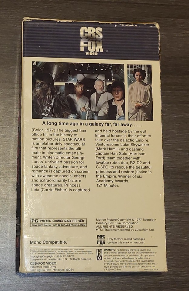 Vintage Star Wars (A New Hope) 1984 Hi-Fi Red Label VHS VERY RARE GREY ...