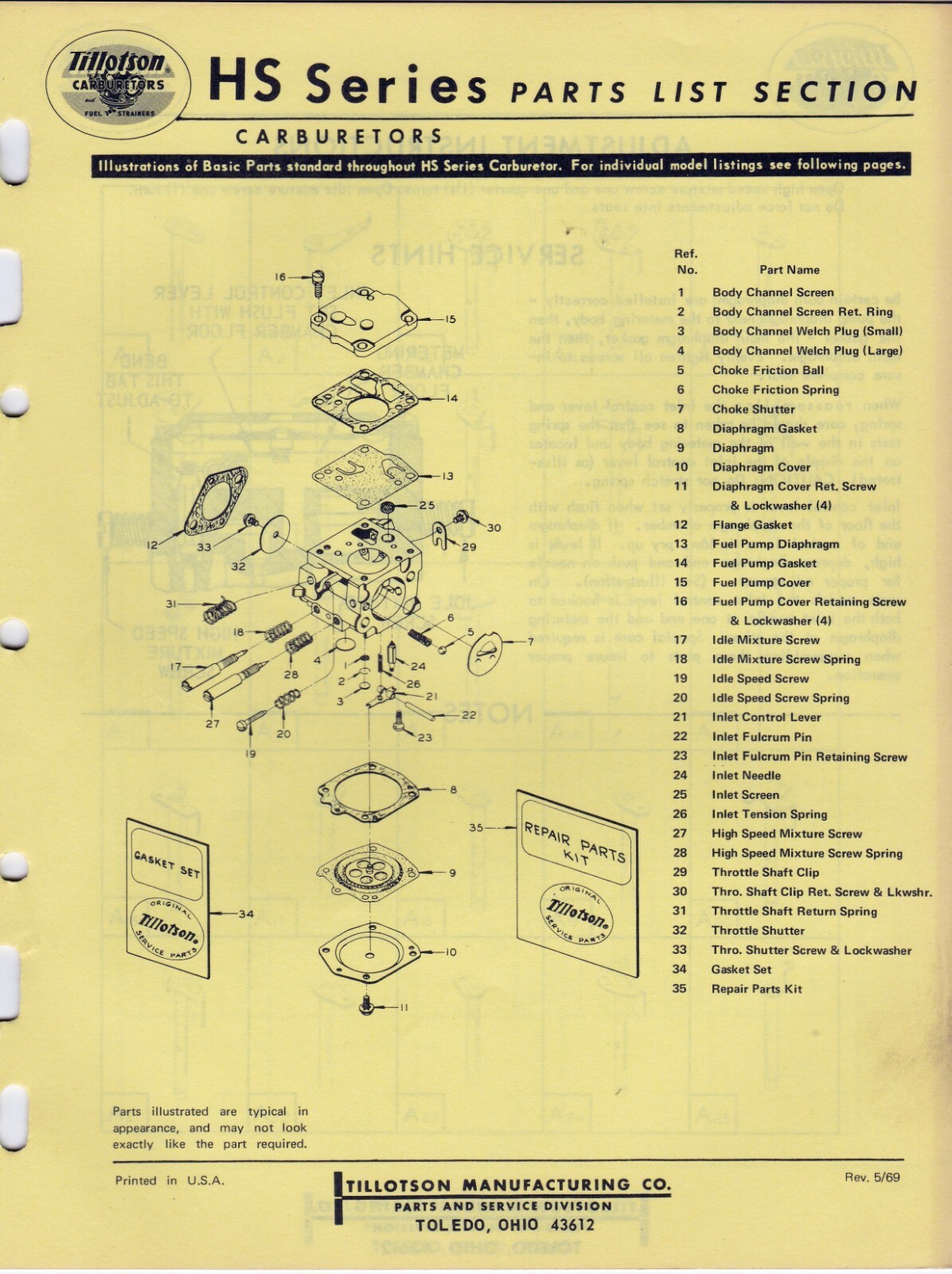 Tillotson HS Series Carburetors Parts Manual msc4 | eBay