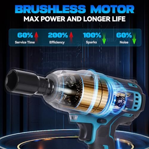 1/2 Impact Wrench Cordless, Impact Gun Torque 480 Ft-lbs(650N.m ...