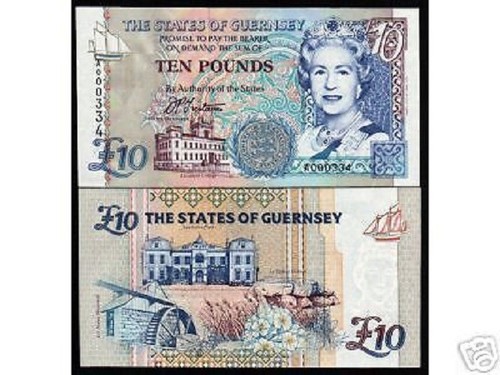 GUERNSEY 10 POUNDS P-57A 1995 LOW # QUEEN UNC WATER MILL SHIP CURRENCY ...