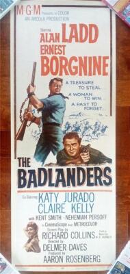 ALAN LADD ERNEST BORGNINE ORIG ROLLED BADLANDERS COWBOY WESTERN INSERT ...