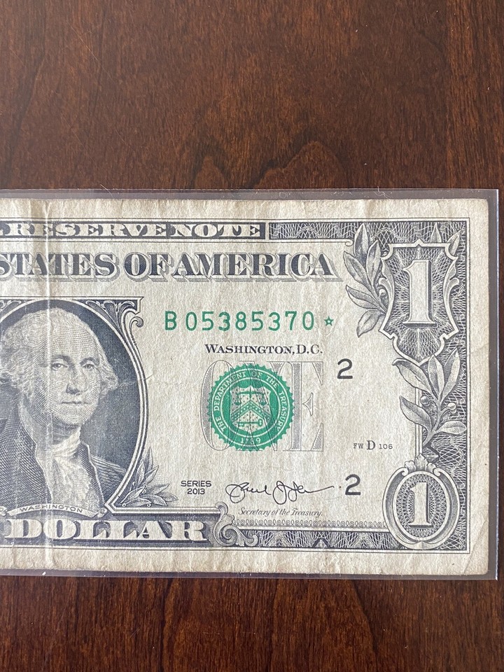 2013 B $1 Dollar Star Note Duplicated Serial Number Dollar Bills Error ...