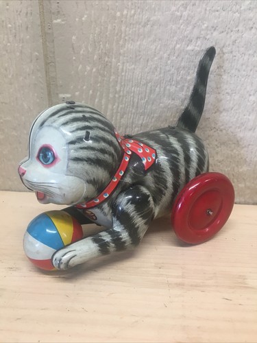 VINTAGE LINE MAR TOYS WIND UP CAT JAPAN TIN LITHO TOY | eBay