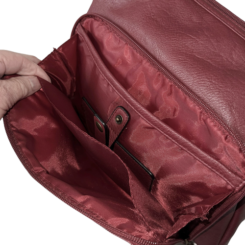 Bueno Burgundy Faux Leather Handbag Purse w/Pockets - 48" Shoulder ...