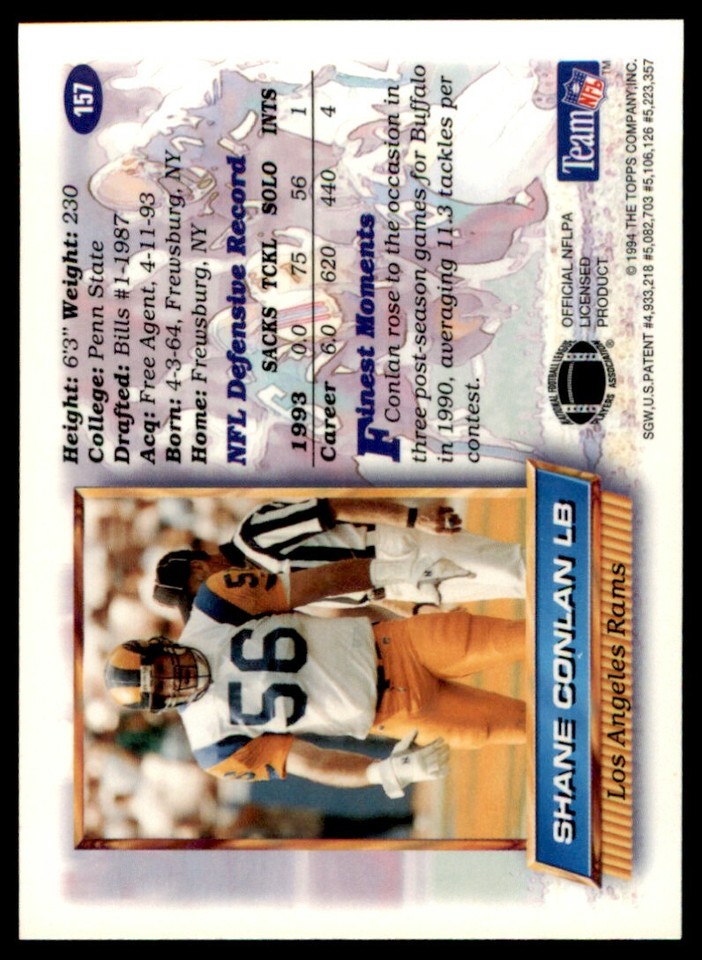 1994 Topps Finest Shane Conlan Near Mint of Better Los Angeles Rams ...