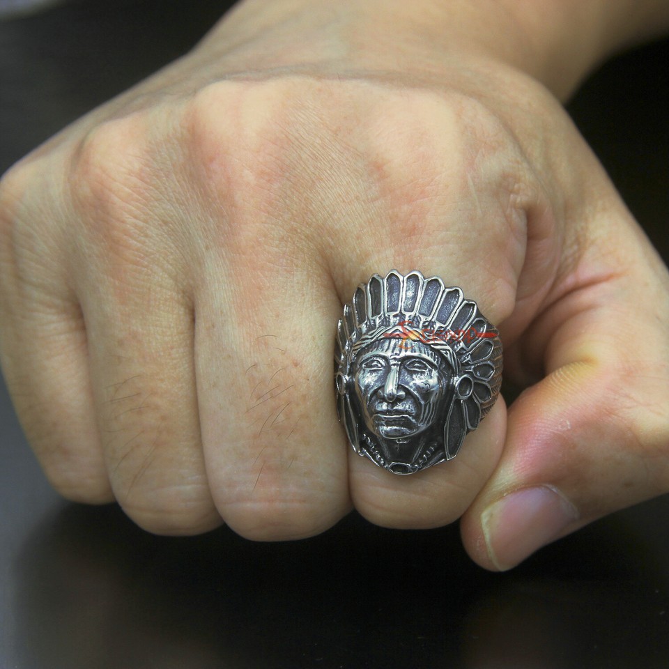 Retro Antique Men's Large Apache Indian Chief Head Stainless Steel ...