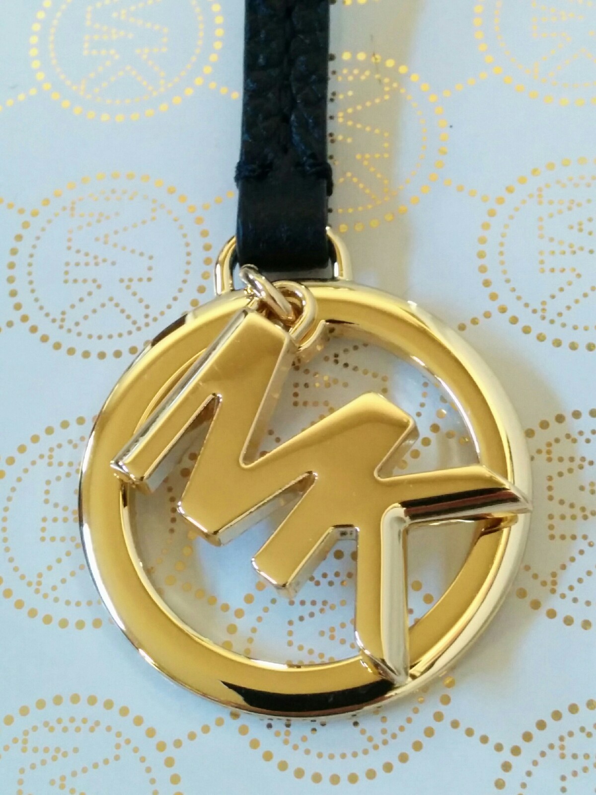 Michael Kors MK Logo Gold Charm / Black Pebble Leather Strap Handbag ...