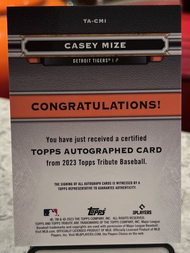 2023 Topps Tribute - Tribute Autographs Blue #TA-CMI Casey Mize /150 ...