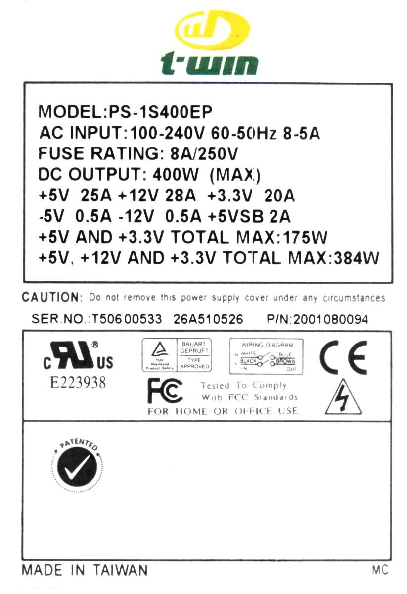 T-win Ps-1s400ep Power Supply 400w PSU iWill for sale online | eBay UK