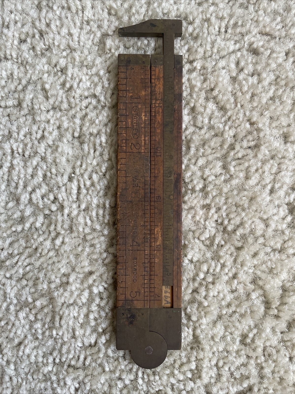Vintage STANLEY No. 36 1/2 R Boxwood & Brass Folding Caliper 12" Rule ...