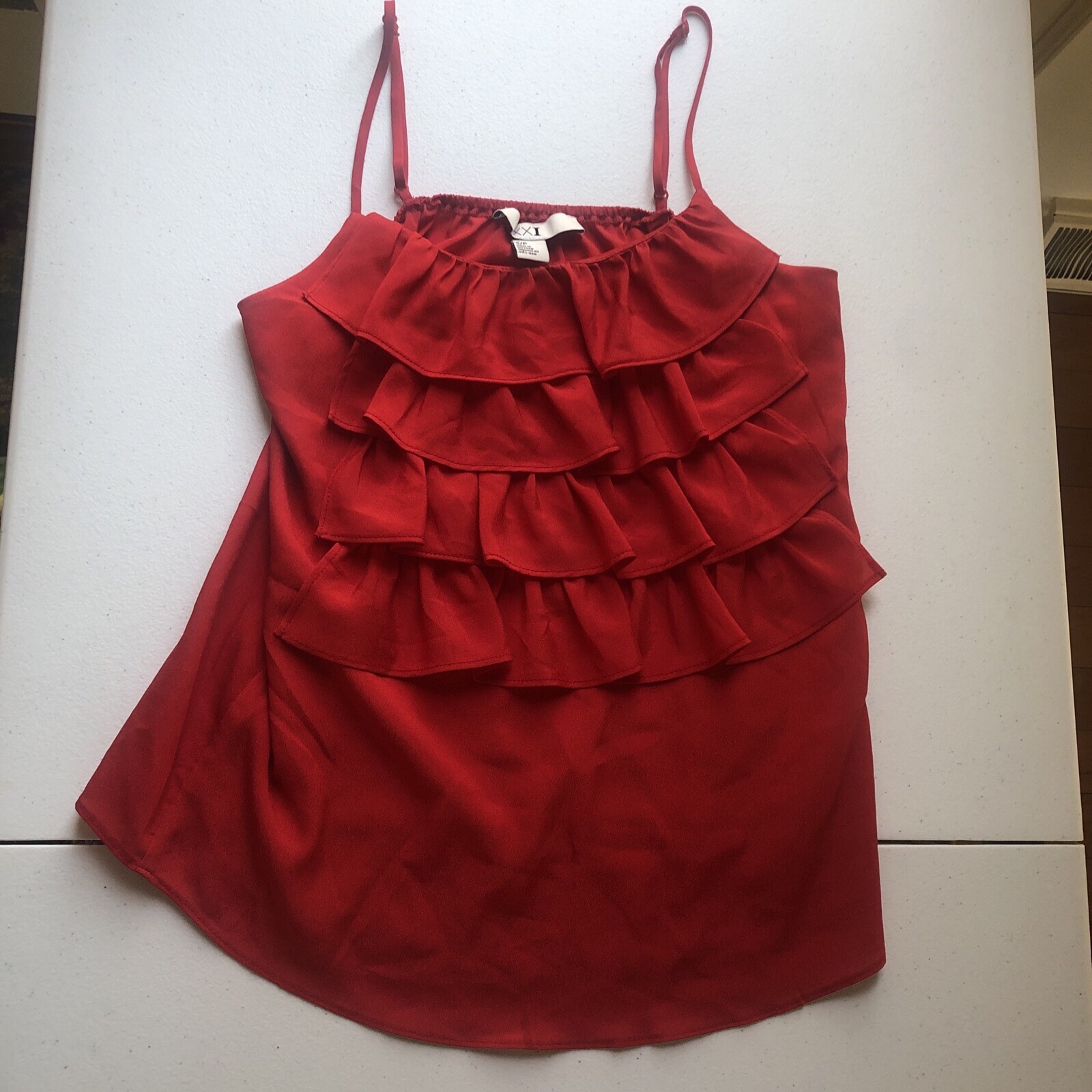 Forever 21 S Red Spaghetti Strap Ruffle Tank Top Adjustable Straps | eBay