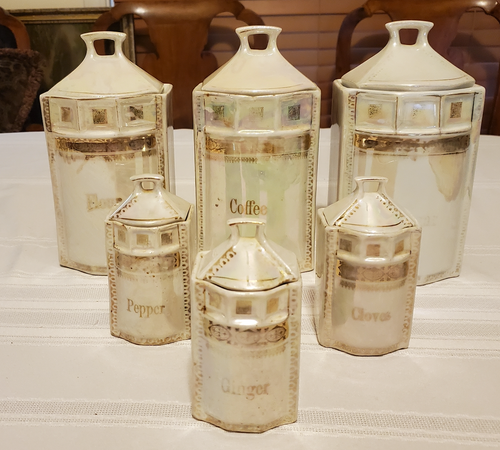 Antique Lusterware White Block/Germany Canister Set | eBay