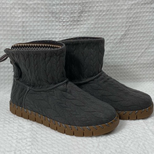 Muk Luks Faux Fur Insole Pull on Boots Womens 7.5 Gray Knit Memory Foam ...