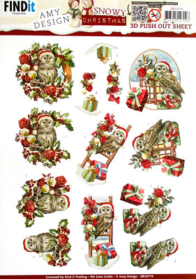 A4 DIE CUT 3D PAPER TOLE DECOUPAGE Push Out Sheet Christmas Owls ...