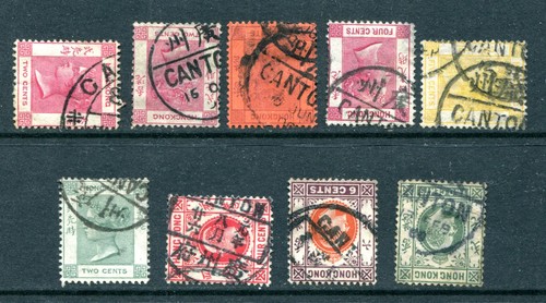 Old China Hong Kong QV/KEVII 9 x Stamps Used with Treaty Port Canton ...
