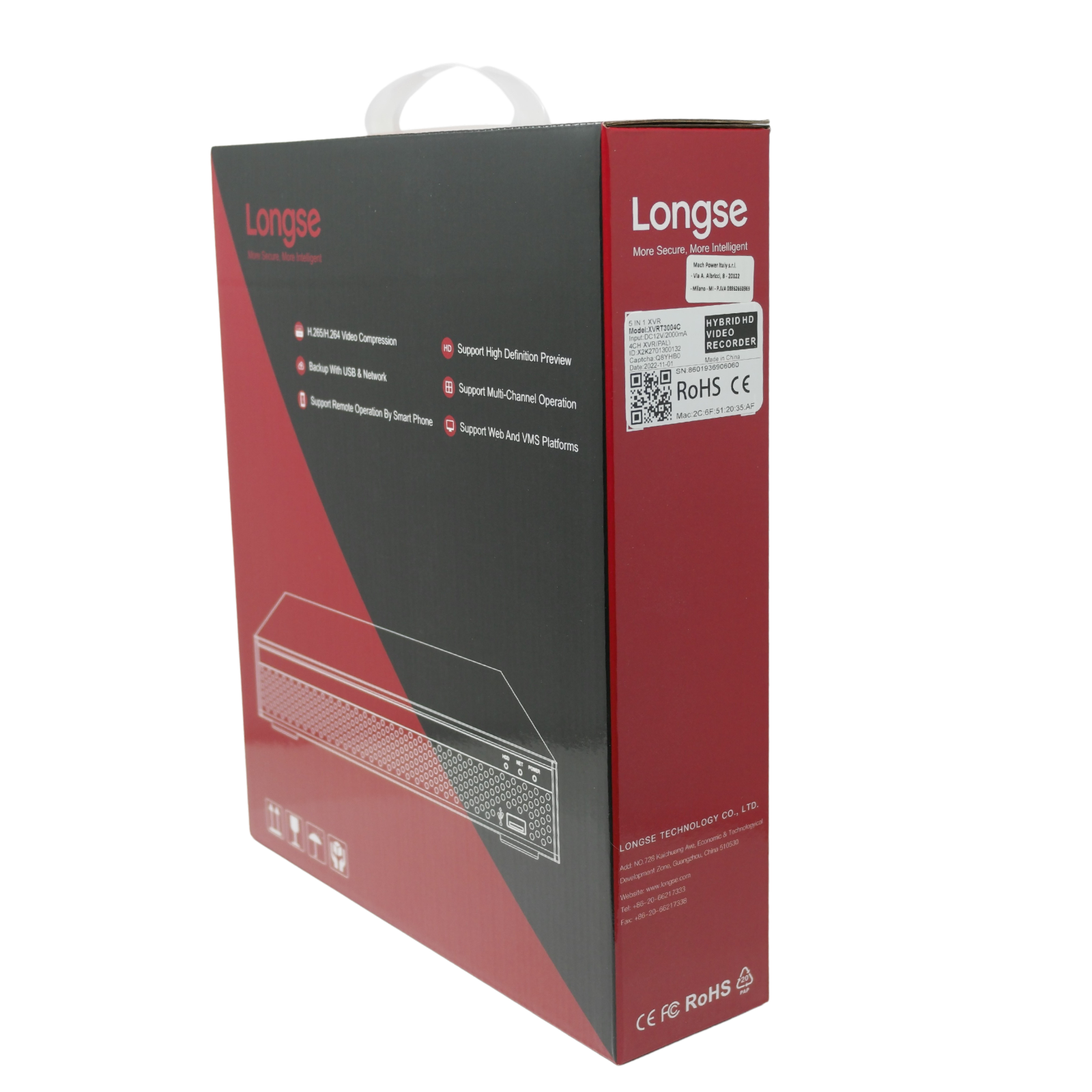 XVR DVR LONGSE XVRT3004C 4 Canali + 2 IP H.265/H.264 Risoluzione fino 5 ...